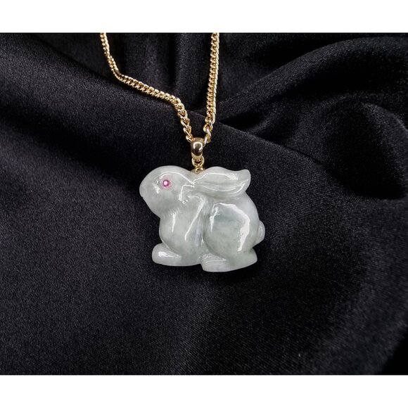 Jewelry | Vintage Jade Rabbit Pendant Necklace With 12 10k Gold Filled ...